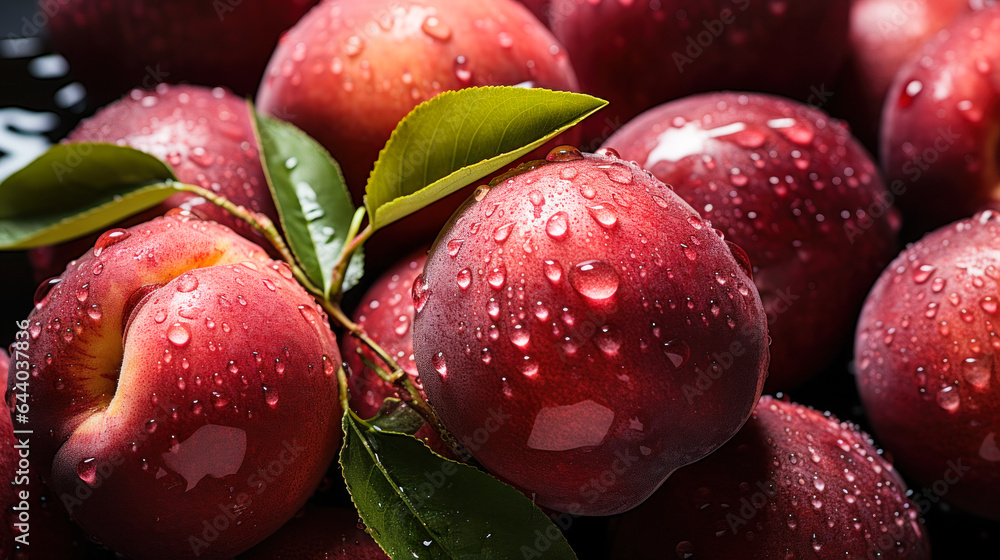 pile of fresh Nectarine fruits texture with water spots, shot from a ...