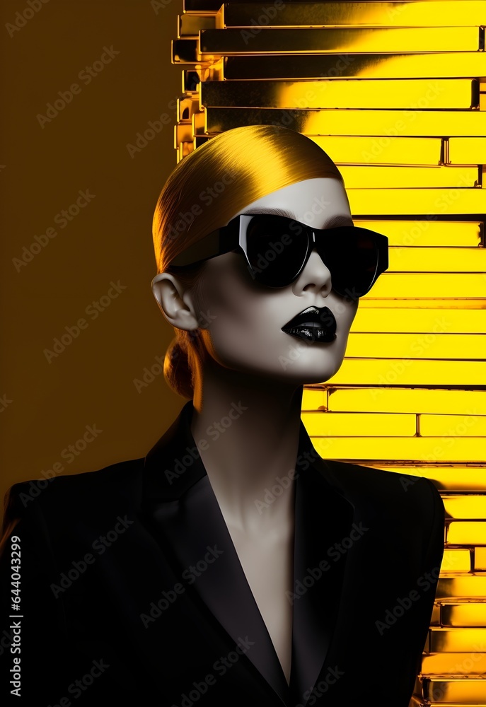 An image portraying a young blonde woman with gold hair and gold ...