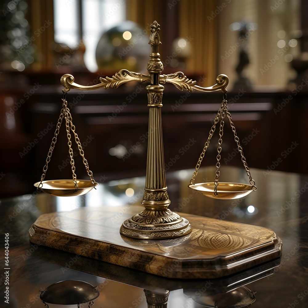 An impactful depiction of the scales of justice, set against a solemn ...