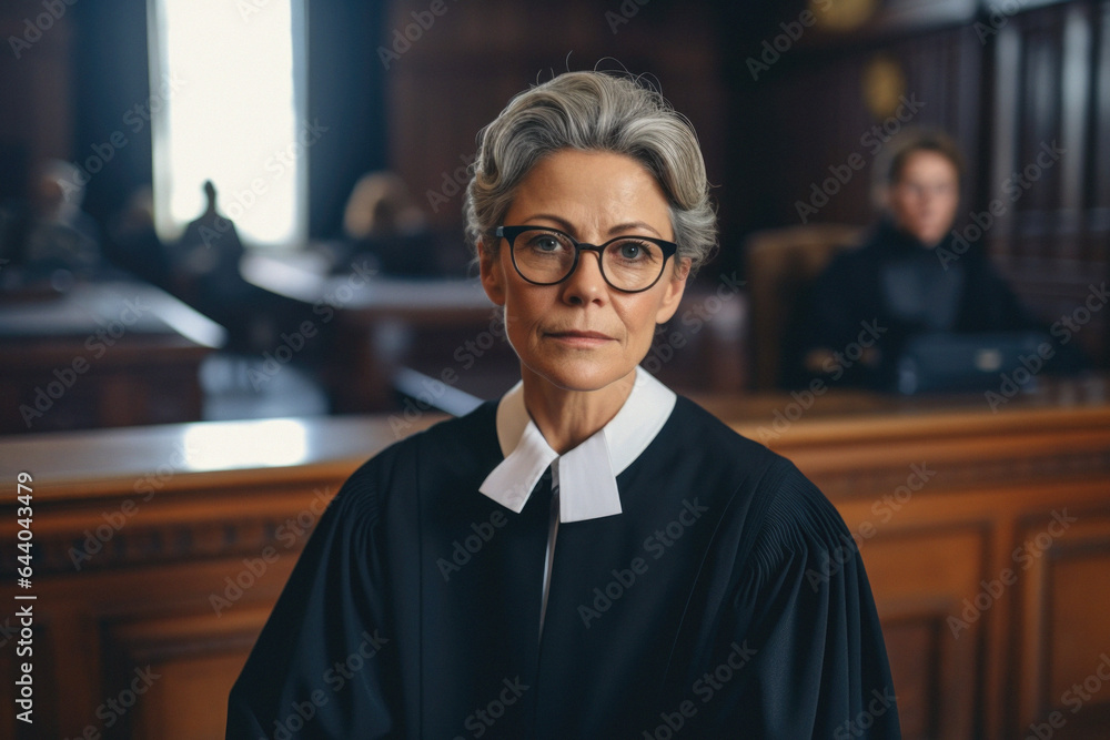 Powerful mature woman judge portrait in courtroom Stock Photo | Adobe Stock