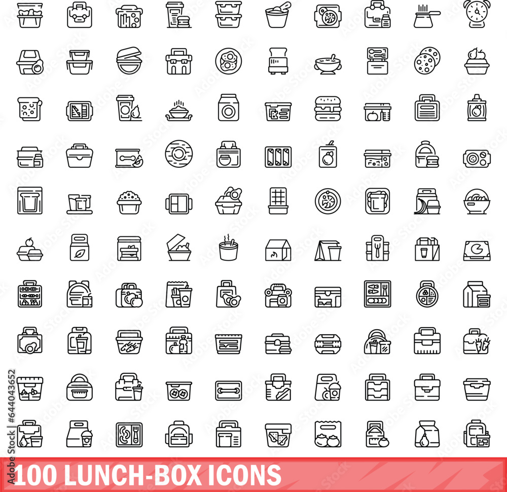 100 lunch-box icons set. Outline illustration of 100 lunch-box icons vector set isolated on ...