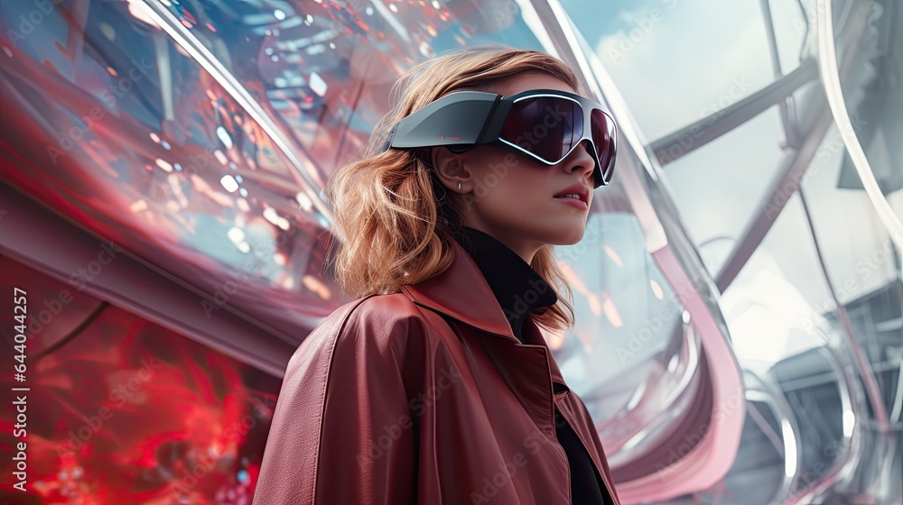 Model donning fashion with integrated augmented reality features, set ...