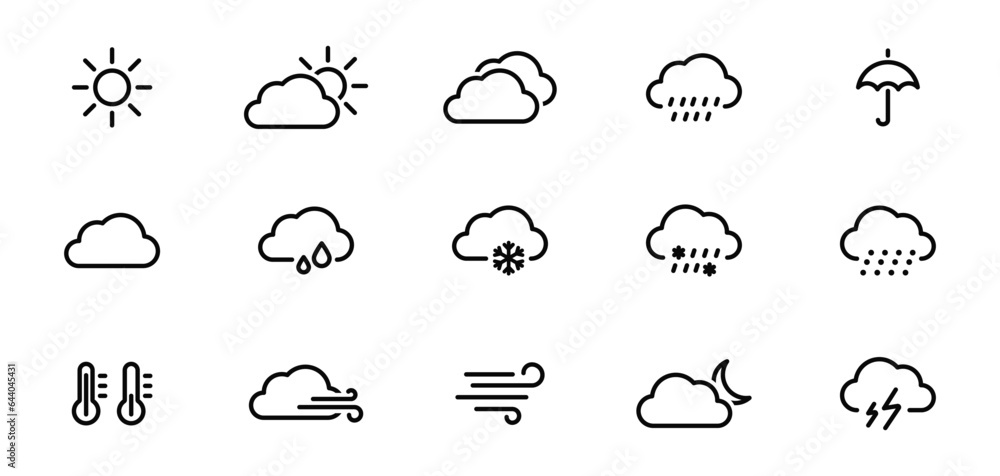 Weather Linear Icons. Weather forecast. Meteorological symbols. Suny ...