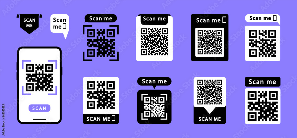 QR code scan me with smartphone. QR code scan icon set. Qr code frame ...