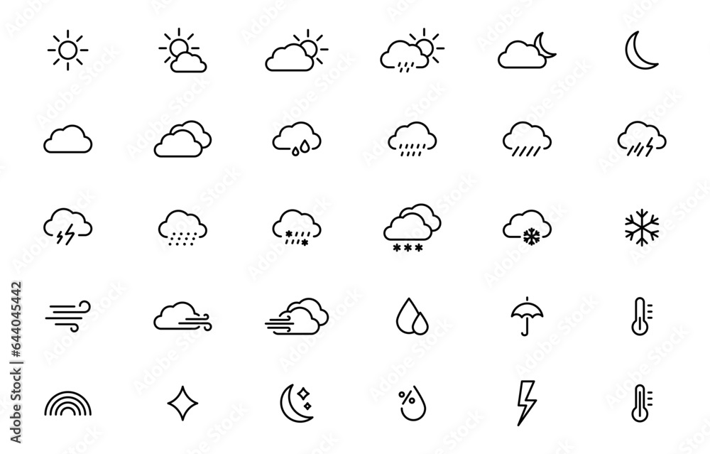 Weather Linear Icons. Weather forecast. Meteorological symbols. Suny ...