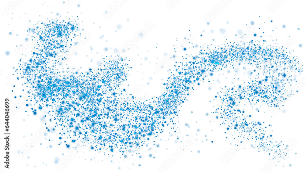 Blue scattering of small particles of sugar crystals, flying salt, top ...