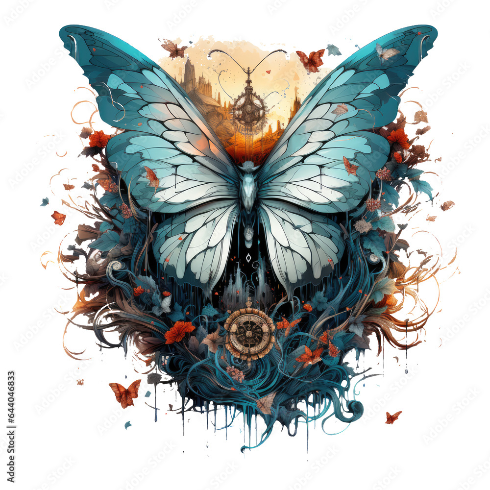 A mythical English Butterfly t-shirt design featuring a butterfly with ...