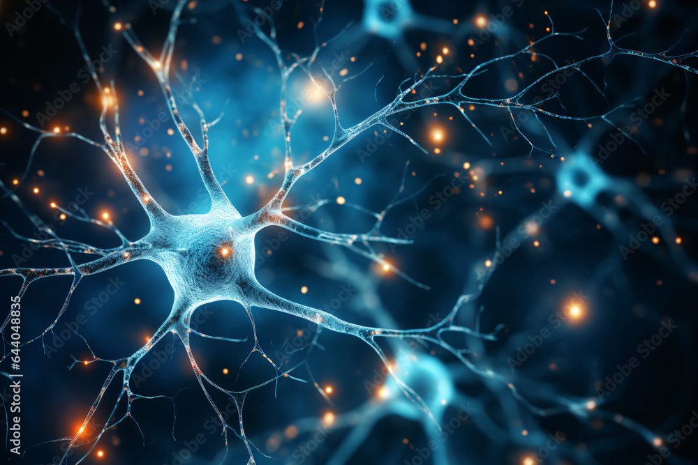 Microscopic human neuron within the brain, revealing its complex and ...