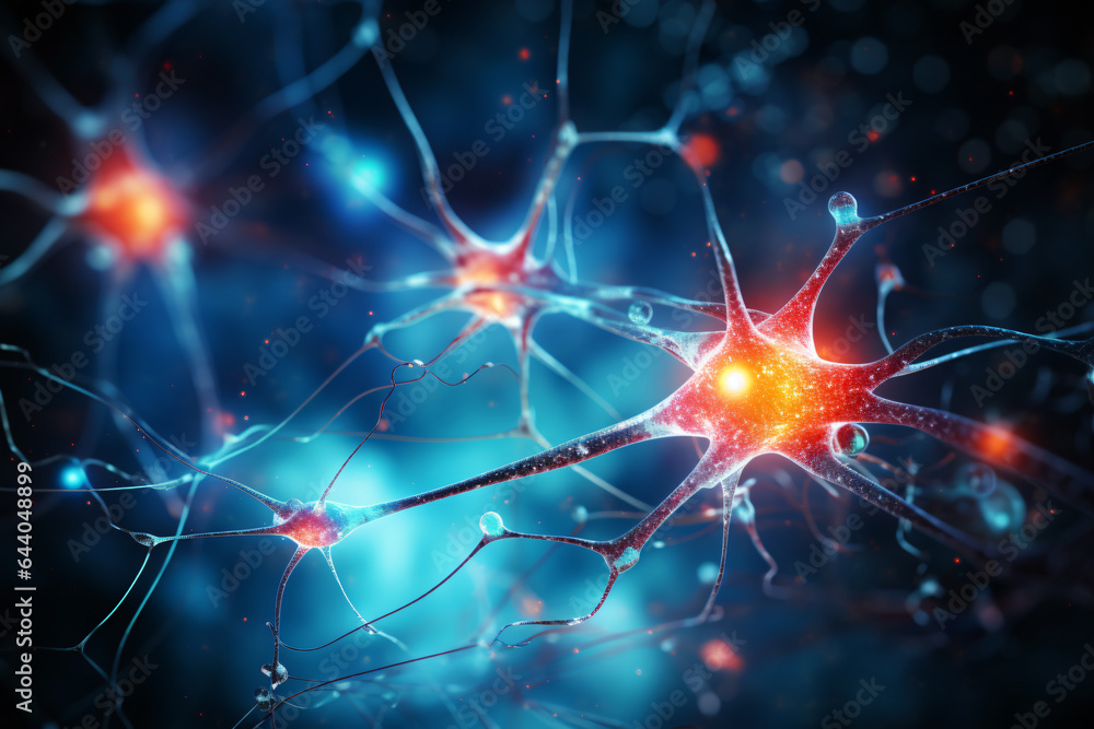 Microscopic human neuron within the brain, revealing its complex and ...