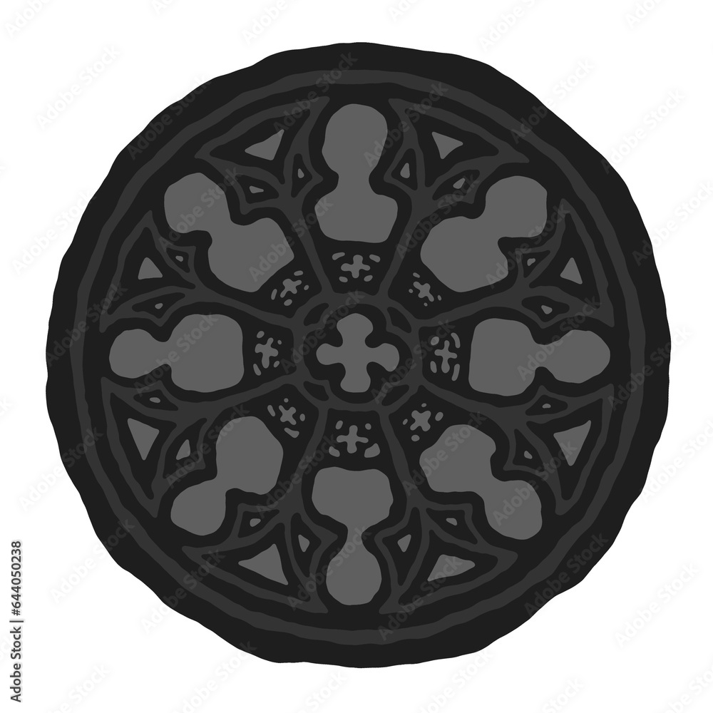 Gothic rosette/rose window stylized drawing. Architectural stone frame ...