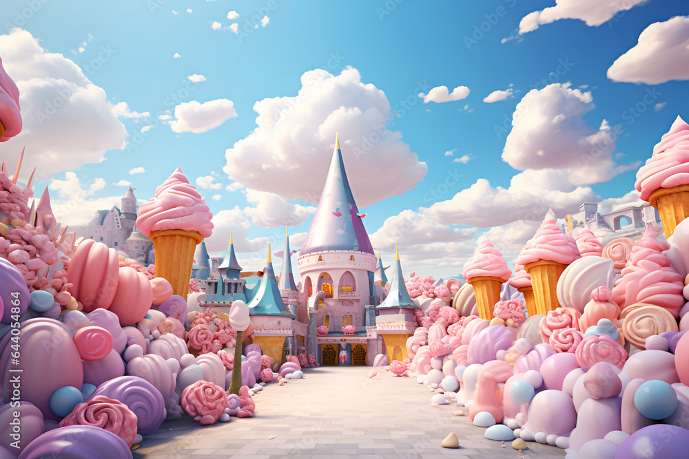 3D rendering of the castle in the fantastic colorful Candyland 5 ...