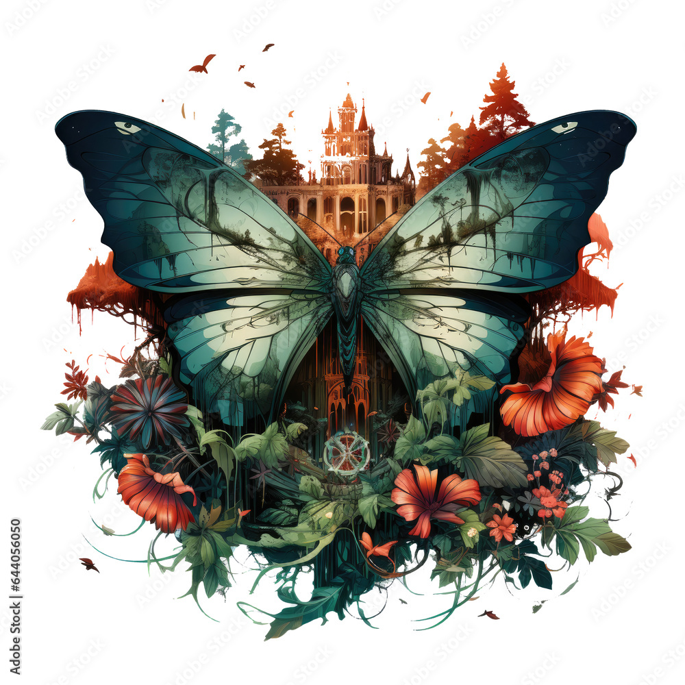 A mythical English Butterfly t-shirt design featuring a butterfly with ...