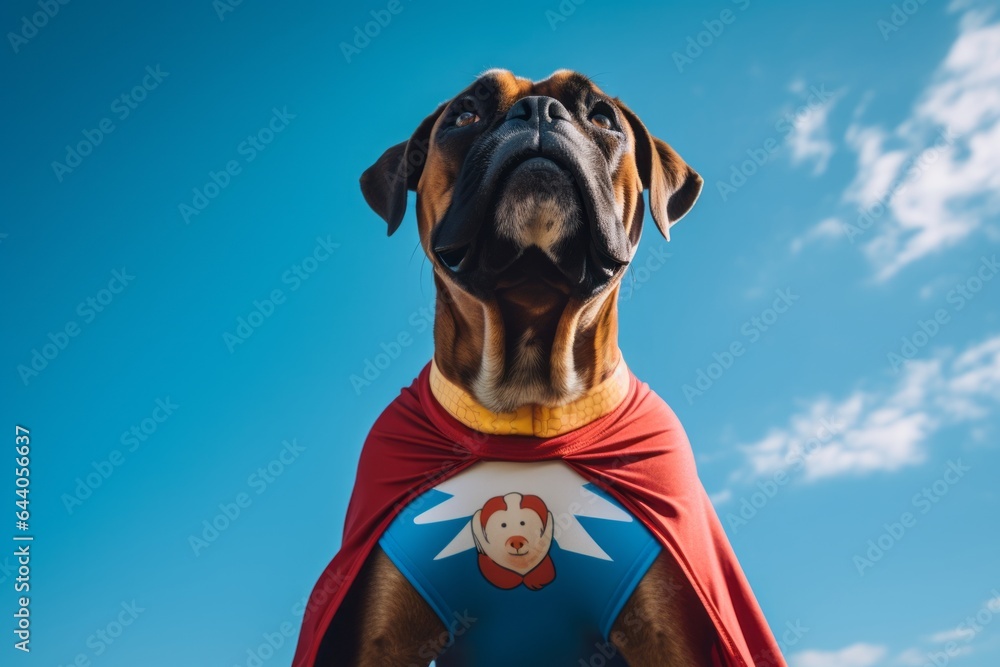 Lifestyle portrait photography of a smiling boxer dog wearing a ...