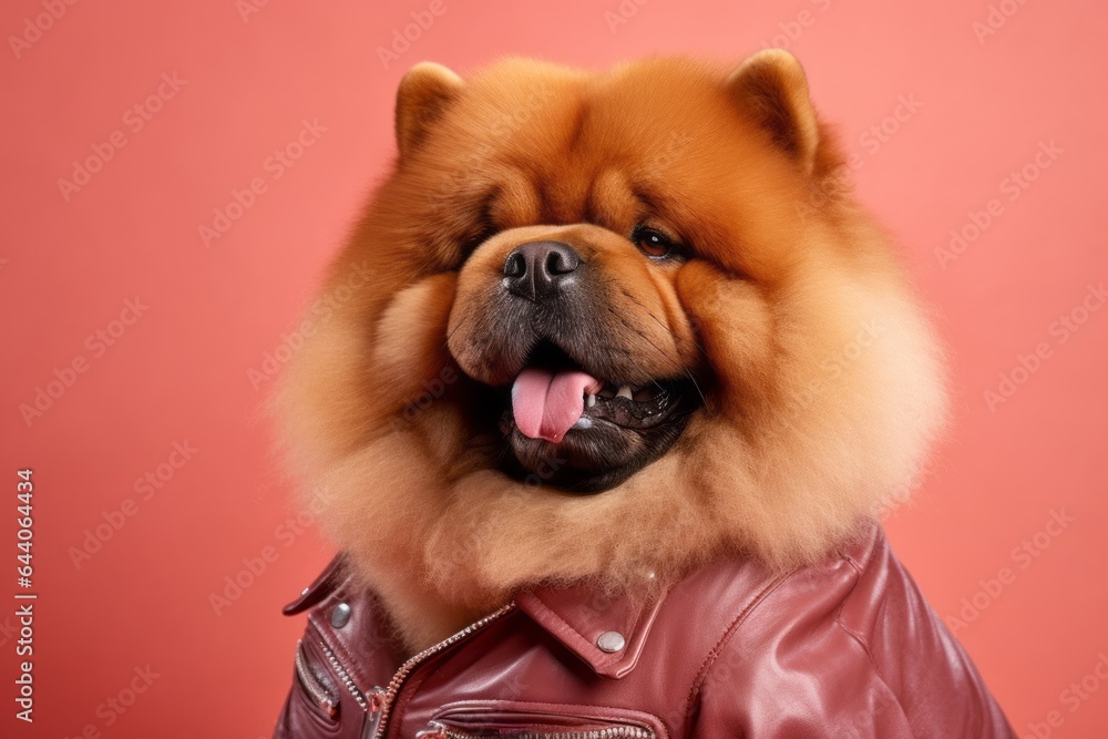 Lifestyle portrait photography of a cute chow chow dog wearing a ...