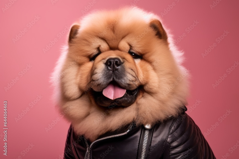 Lifestyle portrait photography of a cute chow chow dog wearing a ...