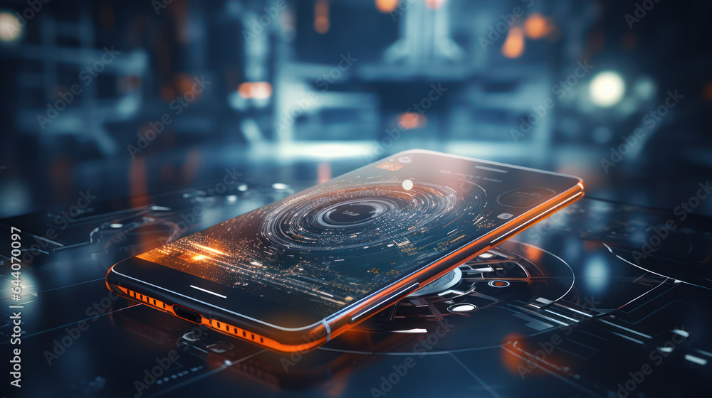 High-Tech Futuristic Phone with Touch Screen Display Controls, Smart ...