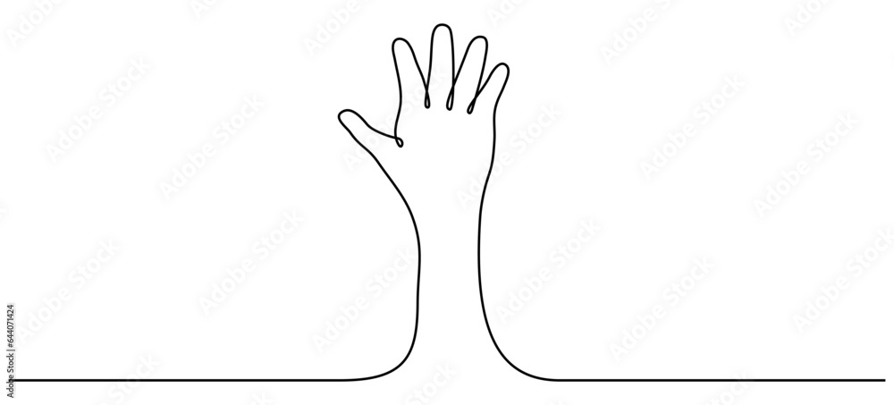 Continuous line drawing hand up. Raised hand linear symbol. Vector ...