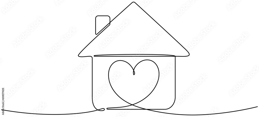 Heart inside house continuous one line drawn. Love home concept. Vector ...