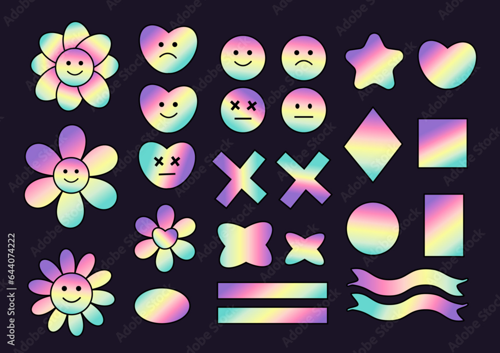 Holographic abstract shapes with trendy gradient 90s - 2000s style ...