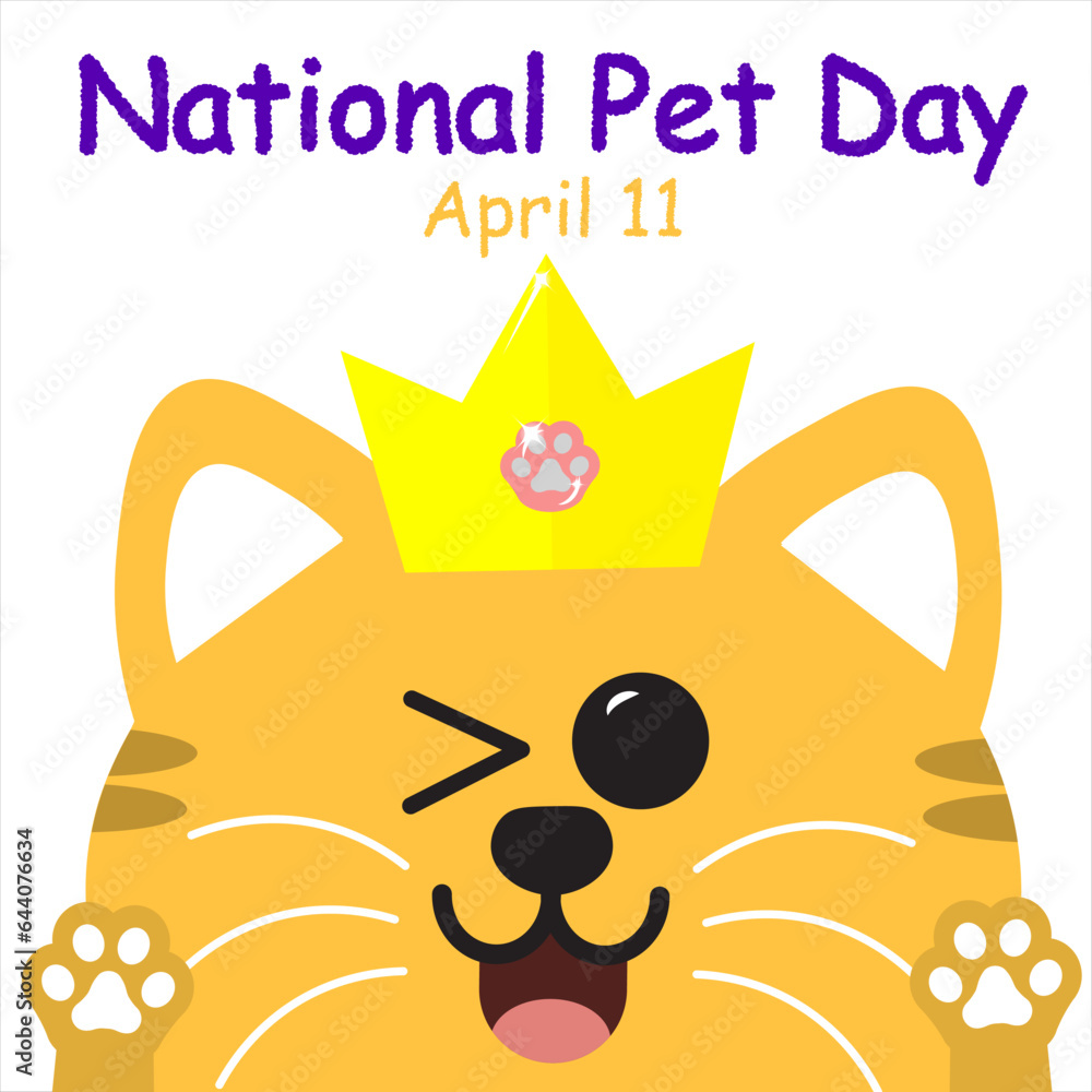 National Pet Day April 11 Banner with vector illustration of cute ...