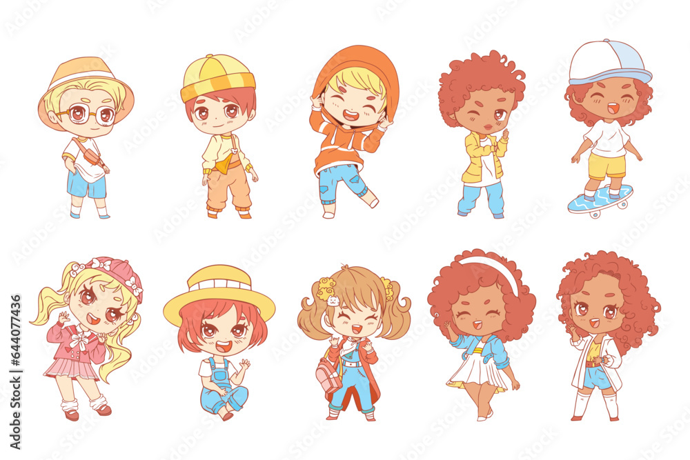 Vector Cartoon Chibi kids Character isolated illustration Stock Vector ...