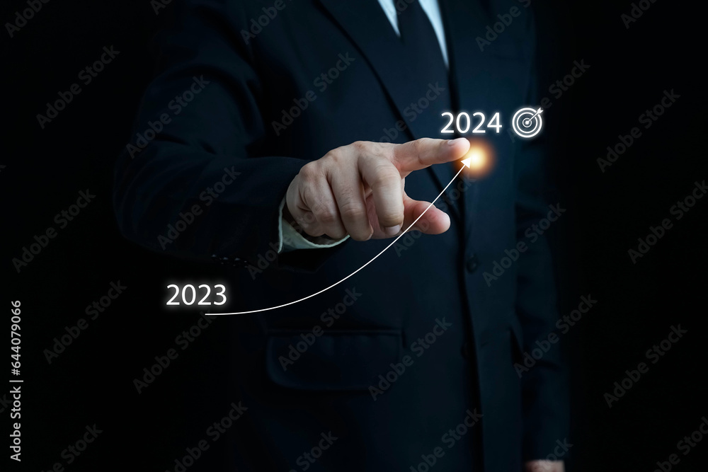 Businessman pointing arrow corporate future growth plan,Businessman ...