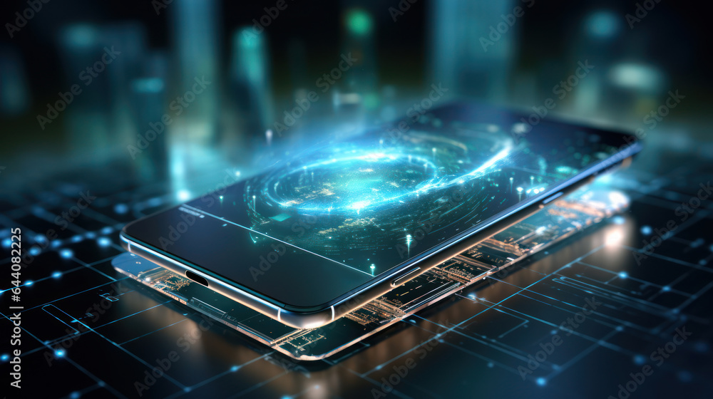 High-Tech Futuristic Phone with Touch Screen Display Controls, Smart ...