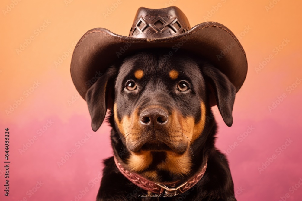 Close-up portrait photography of a cute rottweiler wearing a sombrero ...