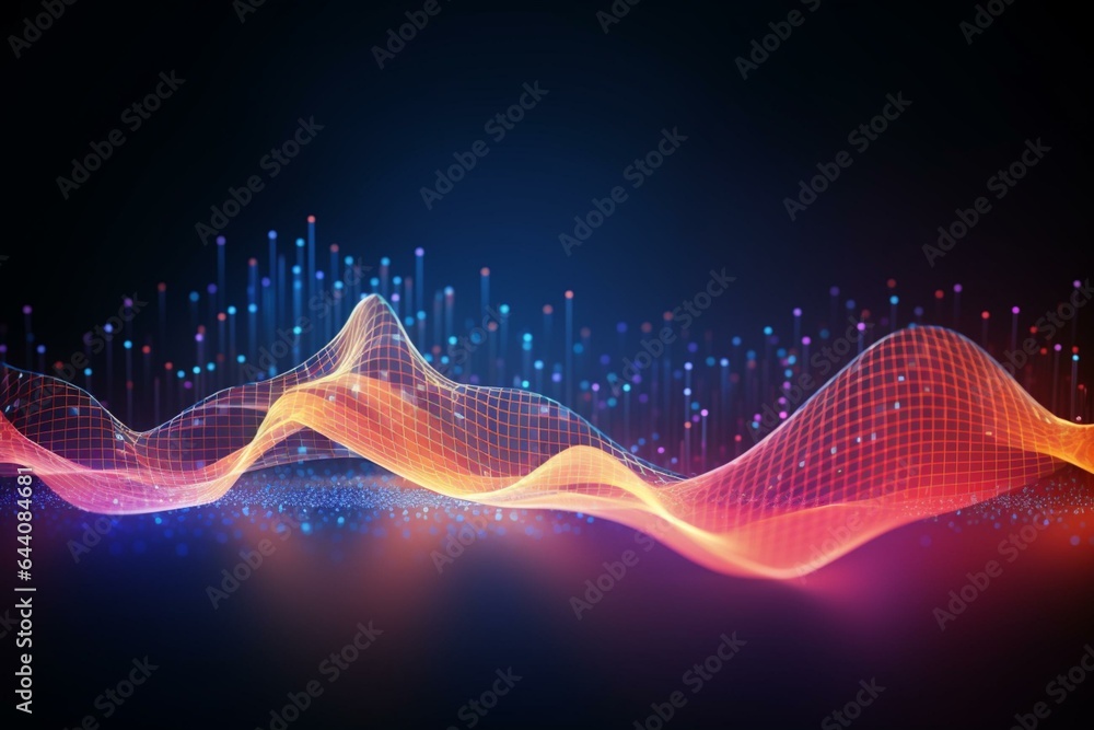 Abstract colorful wave graph with dotted guides and blurred lines ...