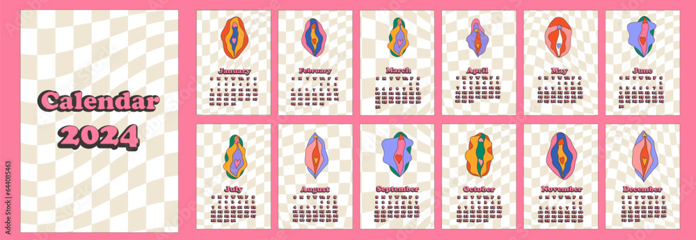2024 calendar with Beauty female reproductive system. Vulva. Calendar ...