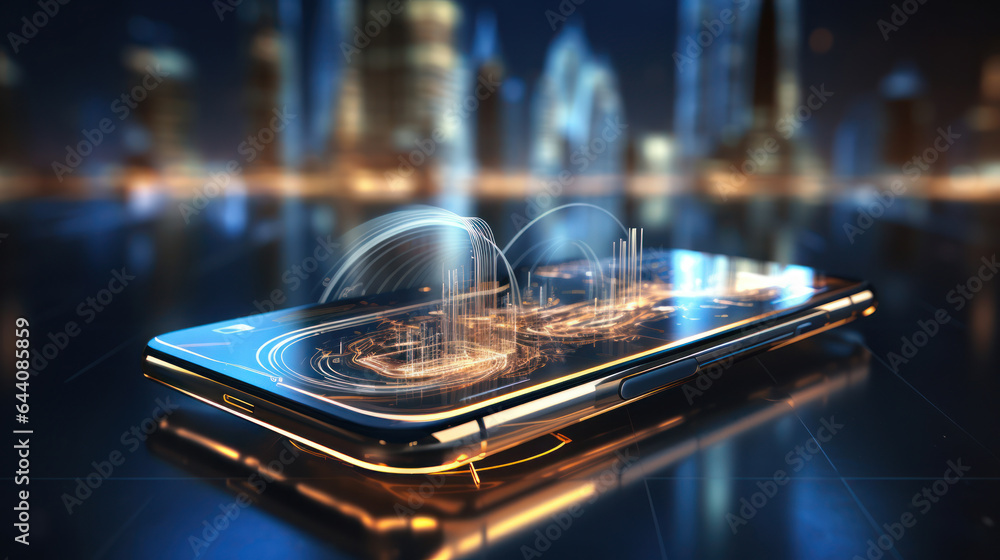 High-Tech Futuristic Phone with Touch Screen Display Controls, Smart ...