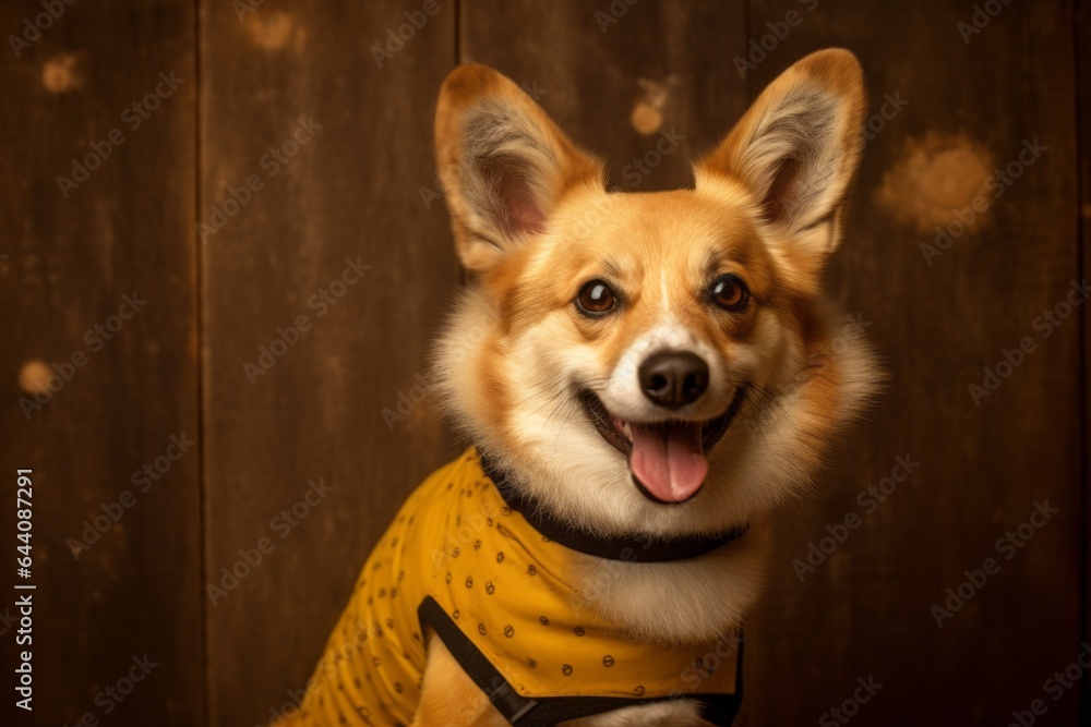 Medium shot portrait photography of a happy norwegian lundehund wearing ...