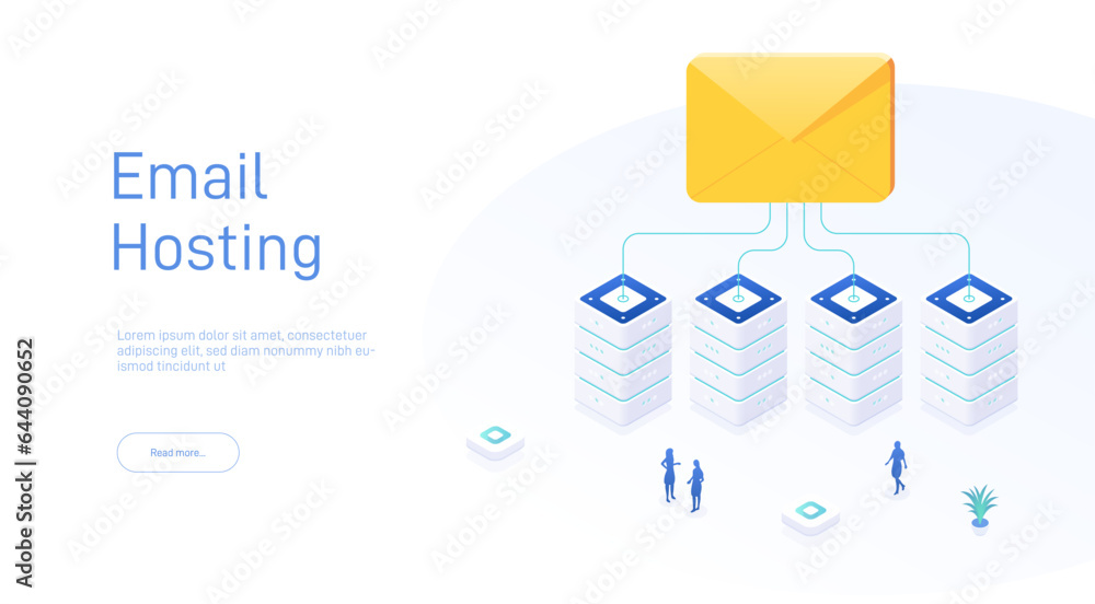 Isometric Email services concept. Data analysis, checking email ...