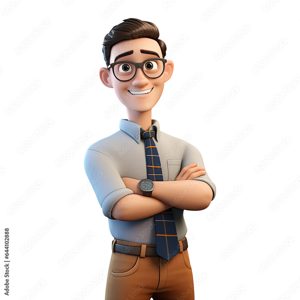 3D Cute cartoon male teacher character on transparent background ...