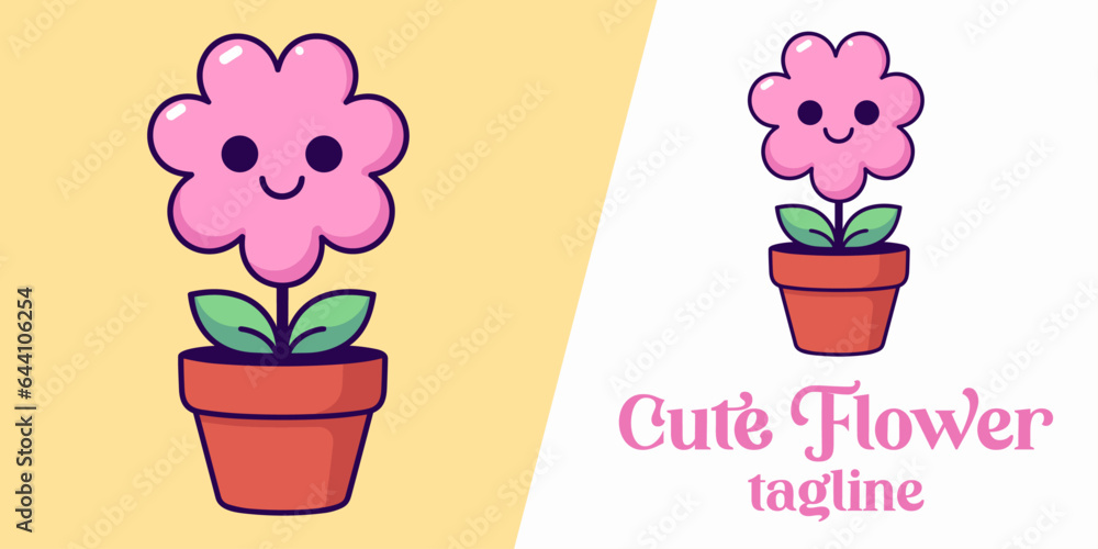 Cute flower in pot cartoon - vector icon illustration of nature object ...