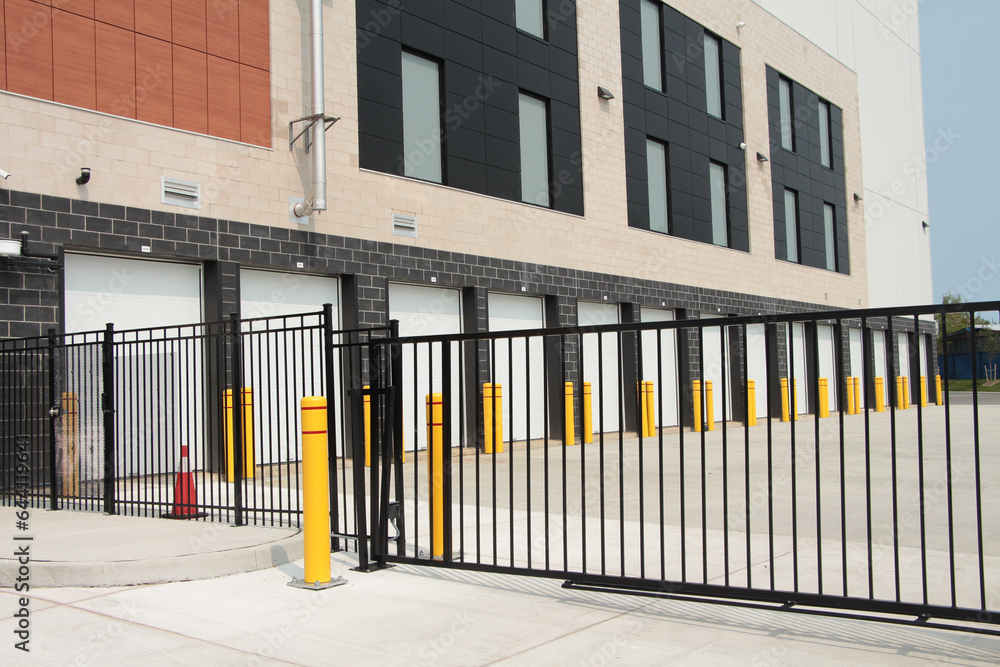 line row of exterior outdoors outside building public storage white ...