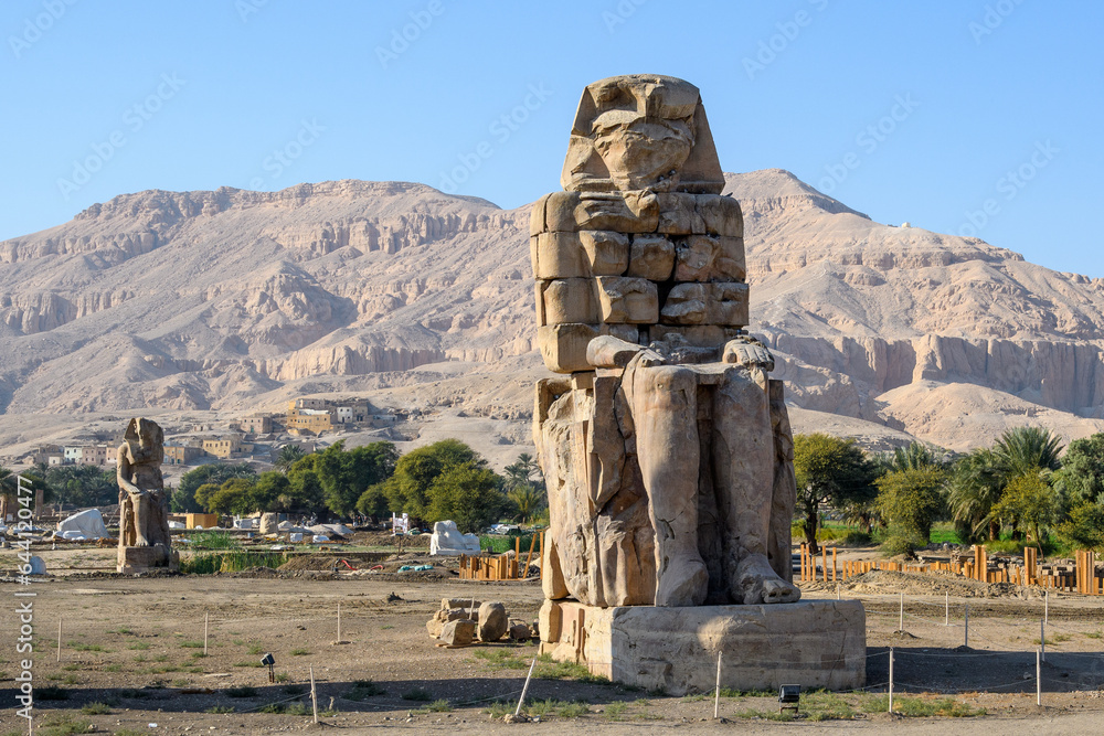 Colossi of Memnon. Guardians of the Temple of Amenhotep in Luxor. Stock ...