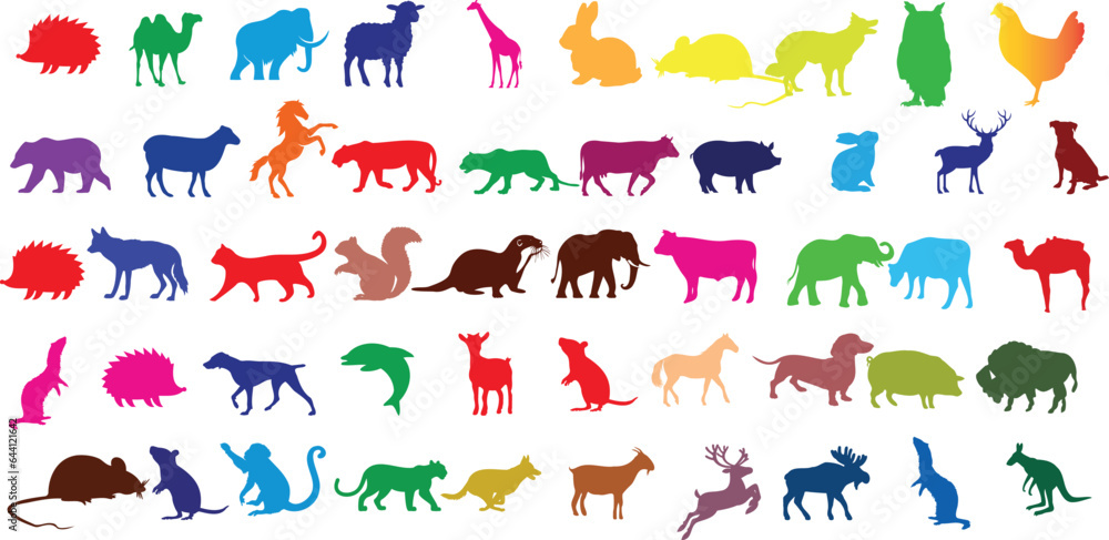 Colorful animal silhouettes collection, vector illustration of various ...