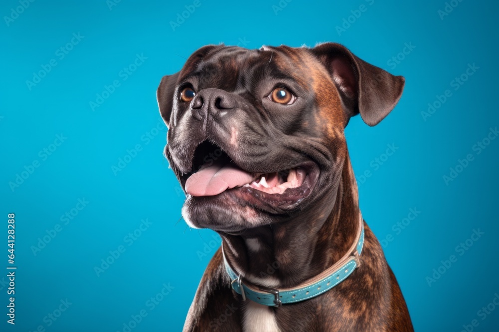 Headshot portrait photography of a smiling boxer dog wearing a spiked ...