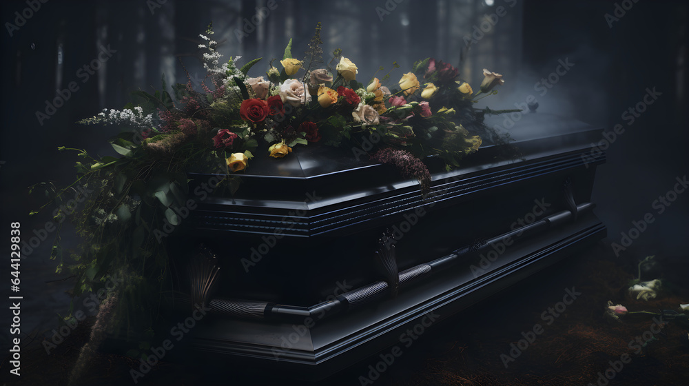 Death, funeral and coffin with family mourning, sad and depressed for ...