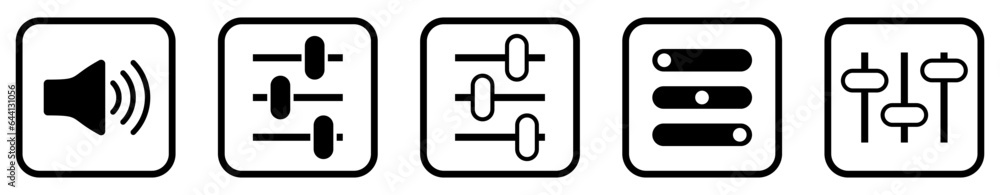 Sound, Volume and SFX User Interface Icons. Black and White line art ...