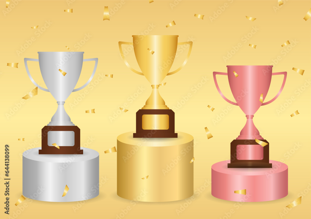 Pedestal Podiums or Winner Podium with Trophy Cup Gold, Silver and ...