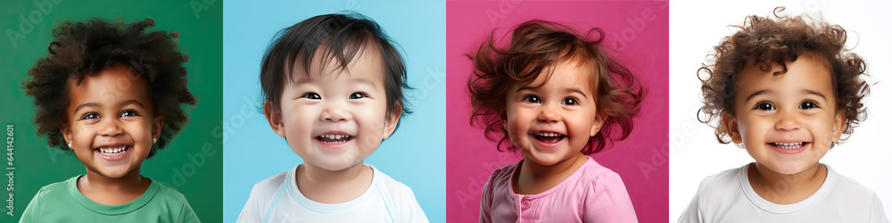 four portraits of toddlers of diferent races, ai generated Stock ...