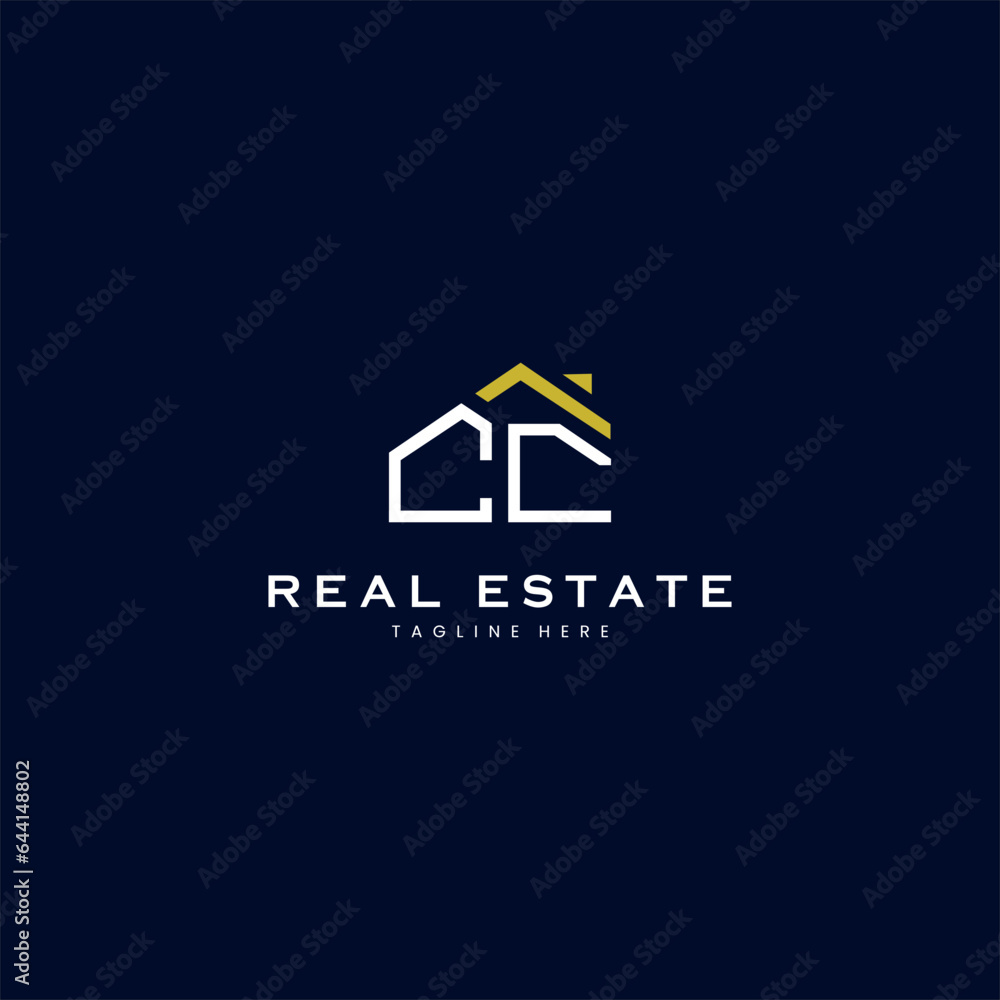 modern CC letter real estate logo in linear style with simple roof ...