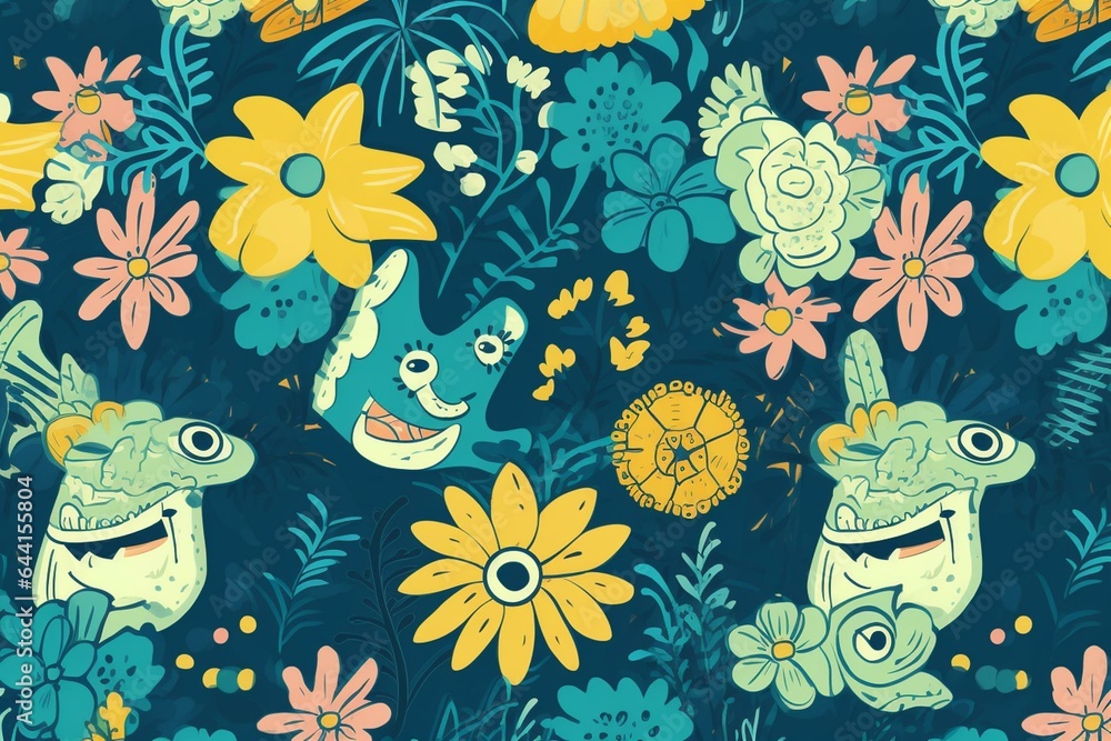 Pattern of SpongeBob background featuring an ocean-themed flower design ...