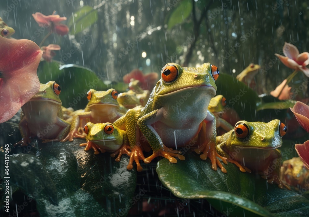 "Symphony of Tropical Frogs". Digital Poster. AI generated. Stock ...