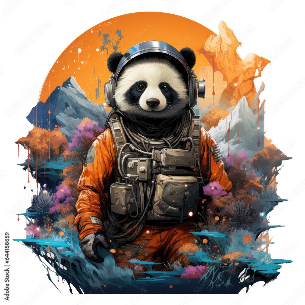The Panda Depicted As A Cosmic Traveler Exploring Vibrant Planets And ...