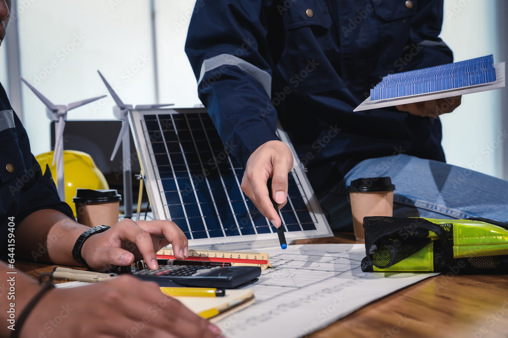 Two Young Engineers Expertise in Solar Cell Installation Meetings and ...