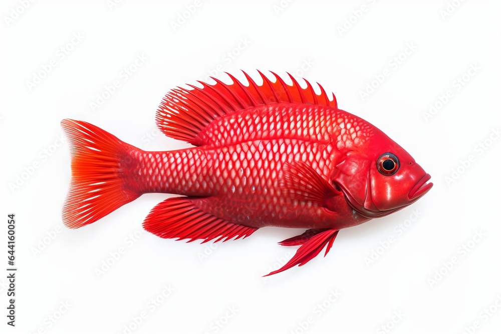 Jewel fish cichlid (Hemichromis bimaculatus) isolated on a white ...
