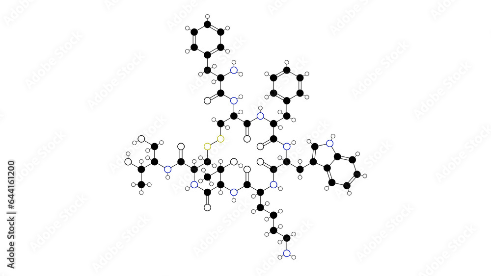 octreotide molecule, structural chemical formula, ball-and-stick model, isolated image cyclic ...